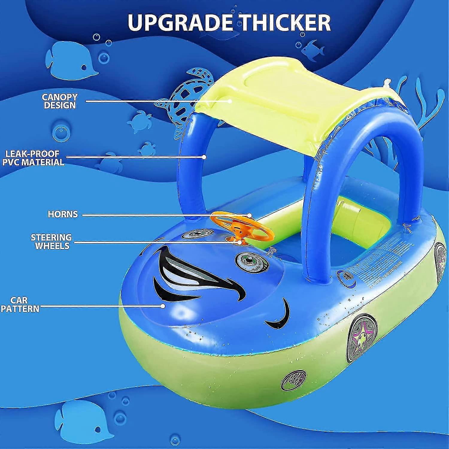 Baby Inflatable Pool Float With Canopy, Car Shaped Swim Float Boat For ...