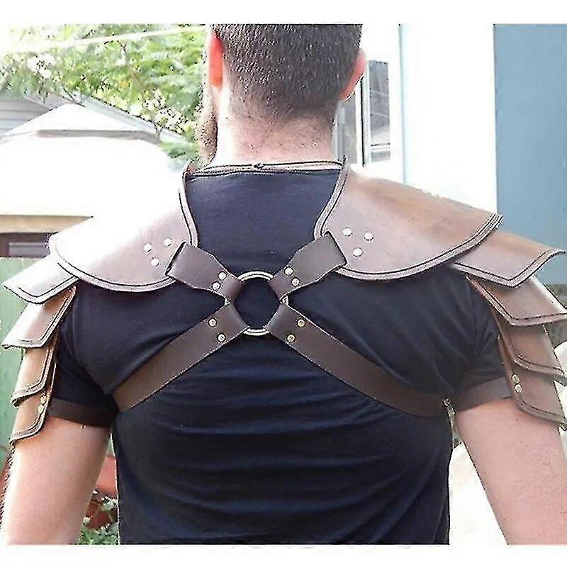 Medieval Viking Gladiator Warrior Leather Pauldrons Double Shoulder Armor Spaulders Samurai ...
