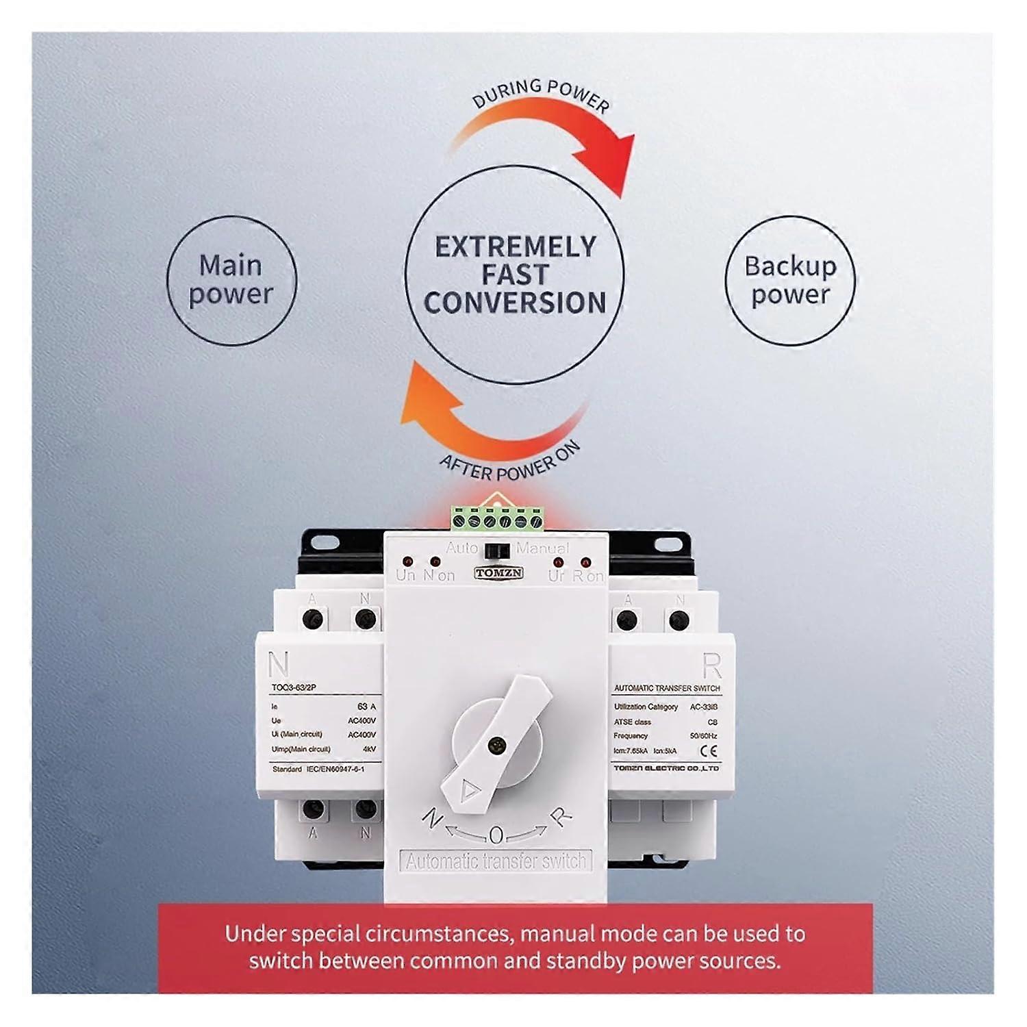 2 Input 1 Output 2P 63A 230V 50/60Hz MCB Type Dual Power Automatic ...