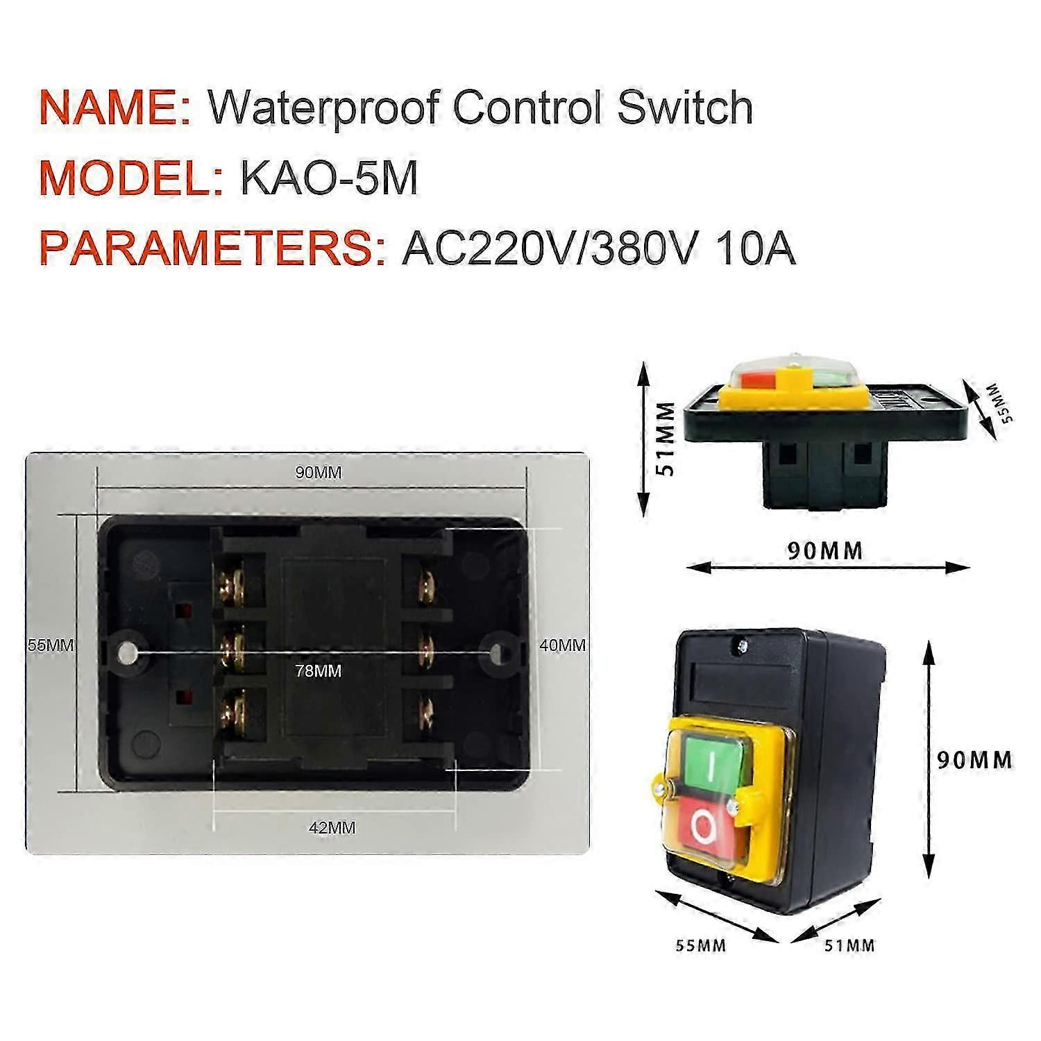 Push Button Switch, AC 220V/380V 10A Waterproof Power Control Button ...