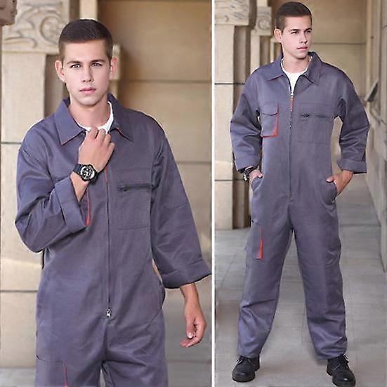 Men Work Overall Uniform Lapel Long Sleeve Stain-Resistant Zipper ...