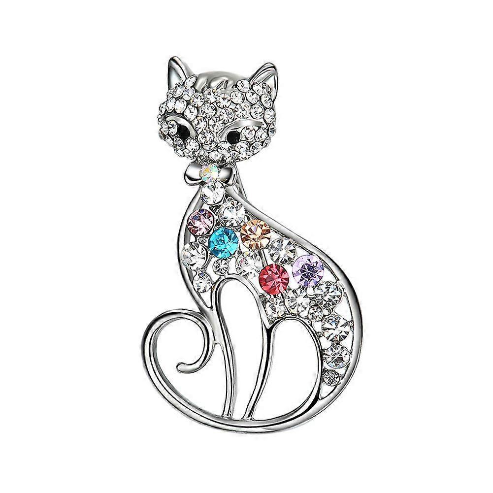 Women Brooches Cute Crystal Zircon Cat Lady Girls Dress Sweater Scarf ...