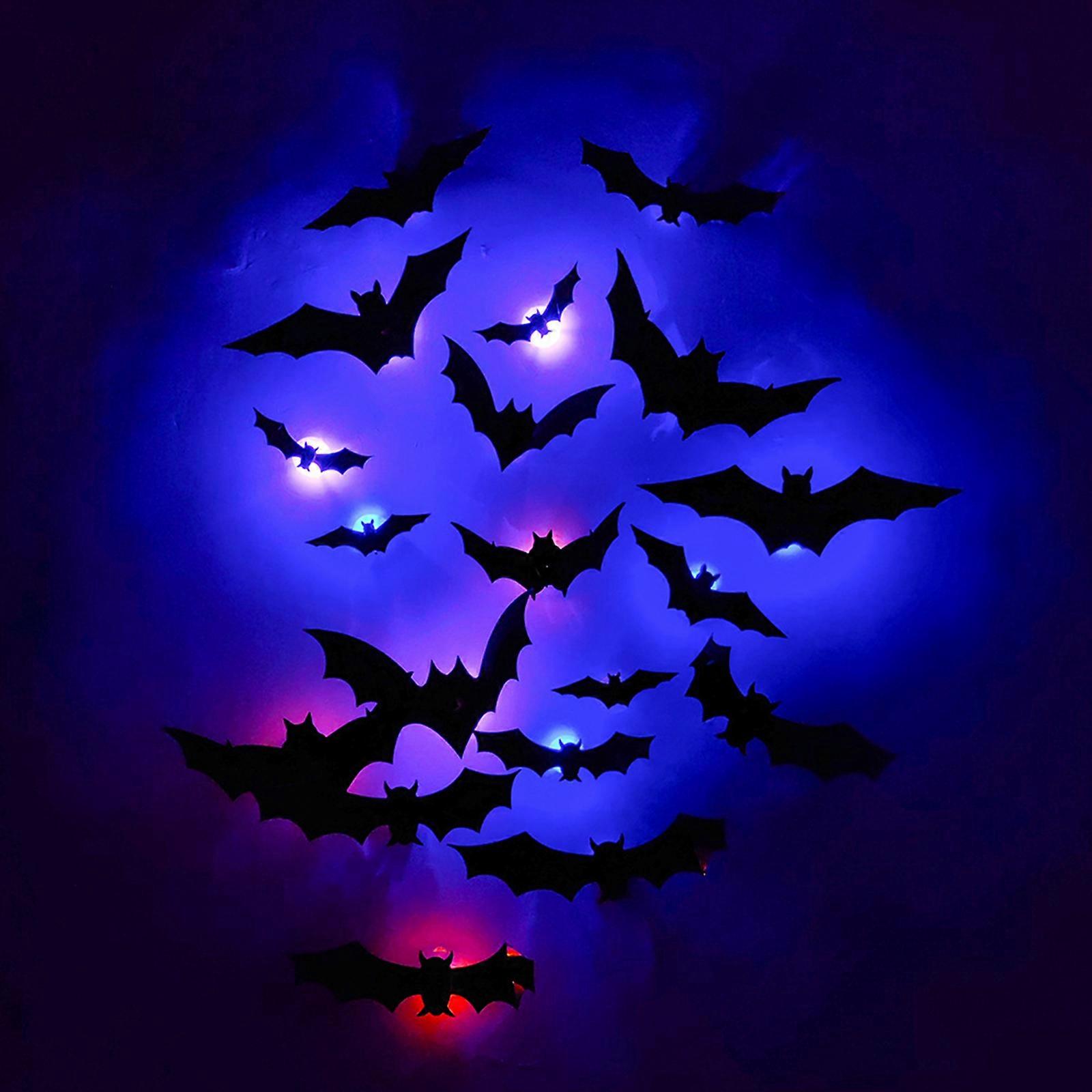 Illuminated Bat Wall Decals Adhesive PVC Bat Clings with LED Light ...