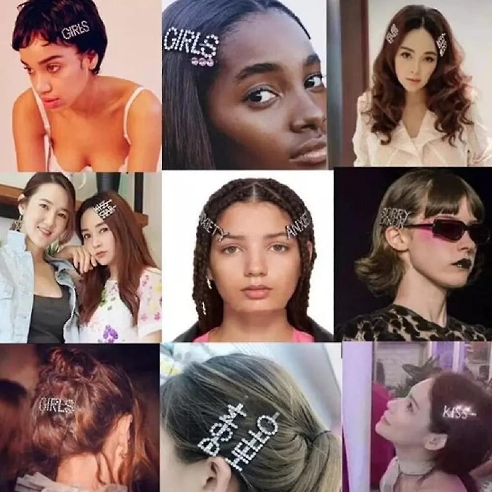 Word Hair Clips for Women, 15 Pcs Crystal Letter Hair Pins for Women ...
