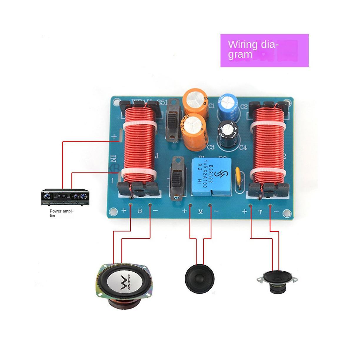 2Pcs 150W 3 Way Audio Speaker Crossover Treble Midrange Bookshelf Car Speakers Filter Frequency ...