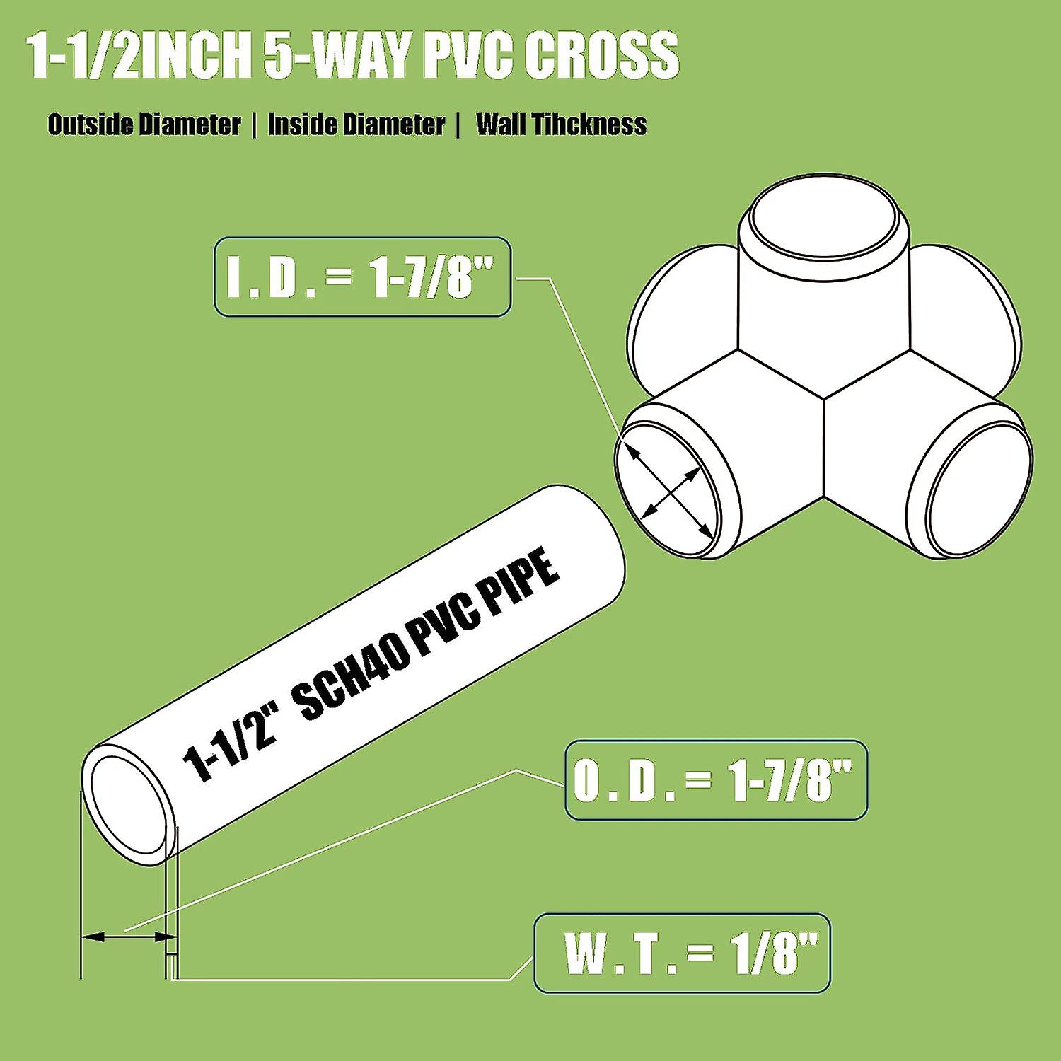 6pack Pvc Fittings 1-1/2inch 5 Way, Furniture Grade Pvc Elbow Fittings ...