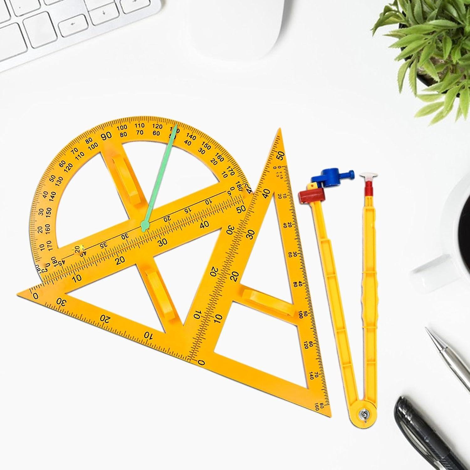 Math Geometry Rulers Set - 4pcs Protractor, Triangle Ruler, Compass for ...