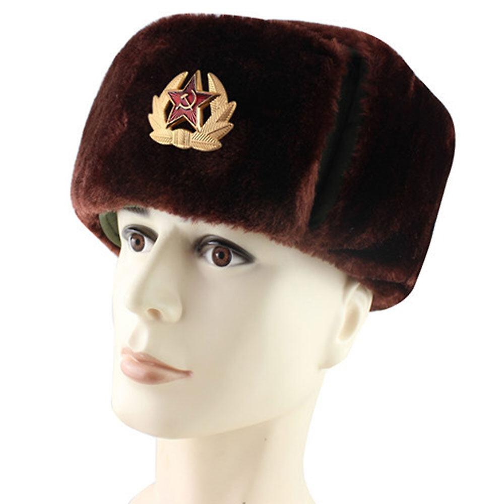 Faux Fur Ushanka Russian Cossack Trapper Hat With Soviet Badge | Fruugo UK