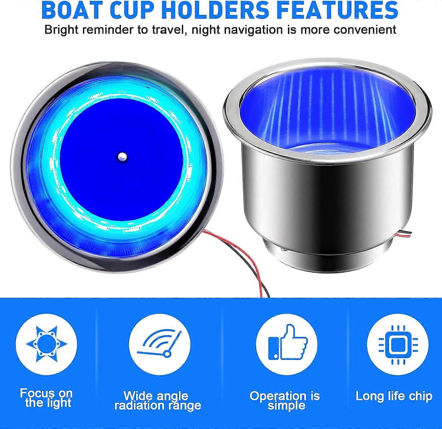 6 Pcs LED Cup Holder Marine Cup Drink Holder Stainless Steel Cup ...