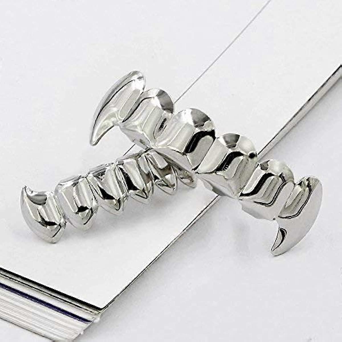18K Gold Silver Plated Hip Hop Vampire Fangs Top Bottom Teeth Grillz ...