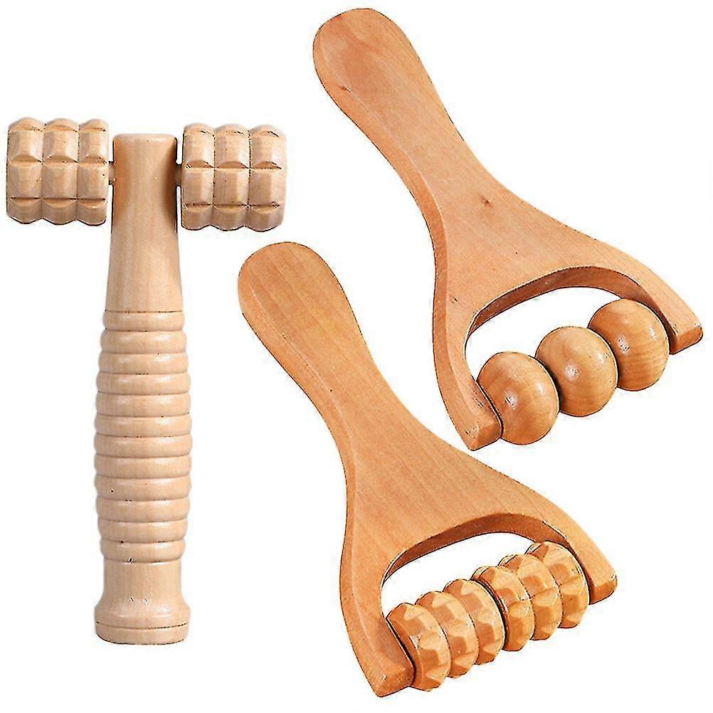 3pcs Massage Roller Body Roller Multi Functional Foot Massager Wooden 8679