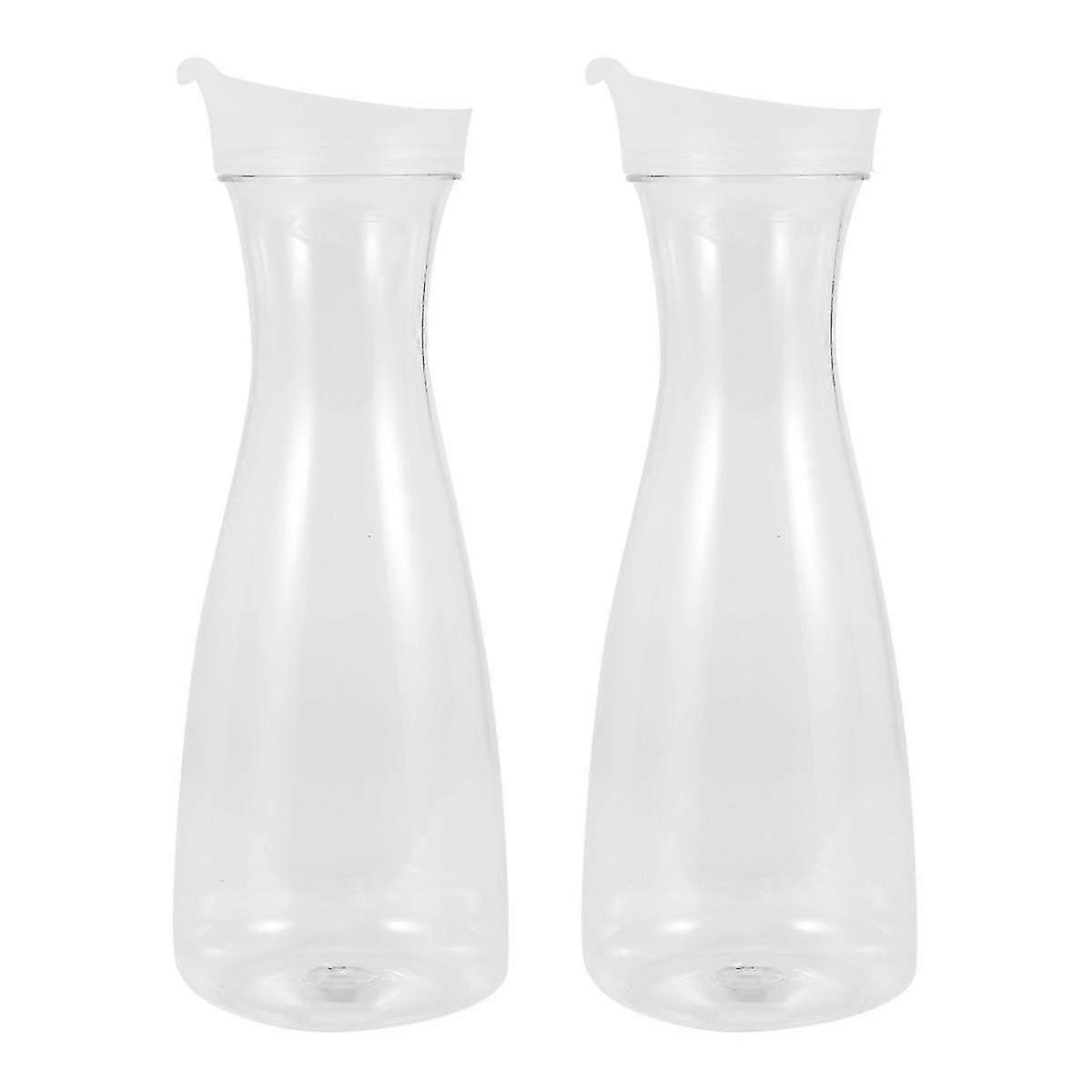 2Pcs 1L Plastic Water Carafes with White Flip Tab Lids- Food Grade ...