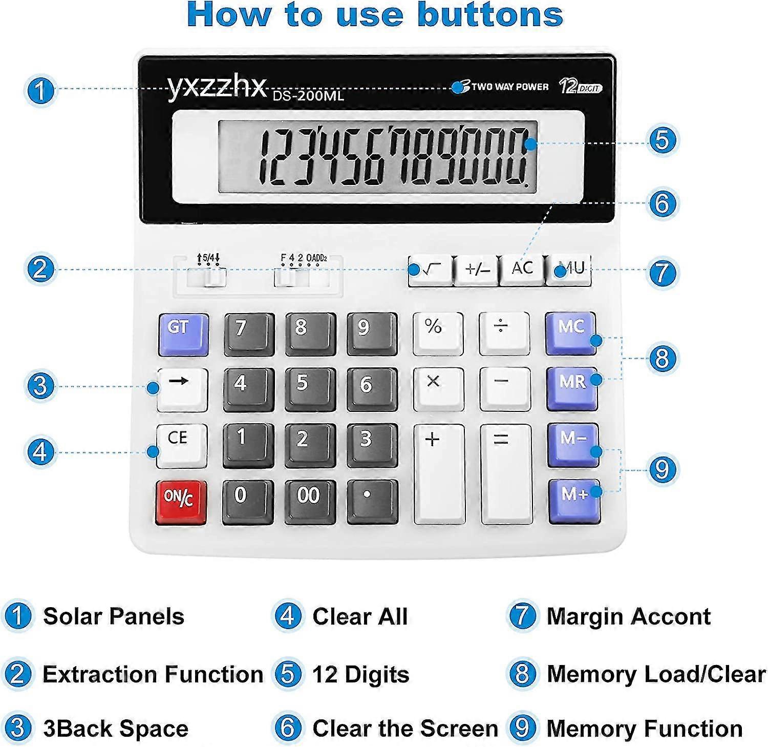 Desk Calculator Large Numbers, Two Way Power Battery and Solar ...