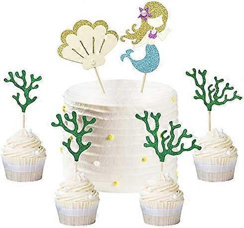 Glitter Mermaid Theme Birthday Cake Topper with Seaweed and Mermaid ...
