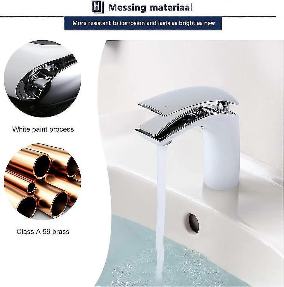 White Bathroom Tap Brass Basin Mixer Tap Basin Faucet Removable Abs ...