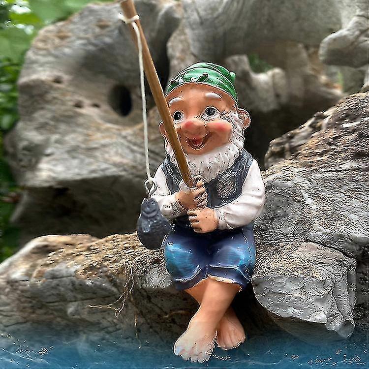 garden Gnome Statue Resin Fishing Dwarf Elf Figurines Ornaments | Fruugo UK
