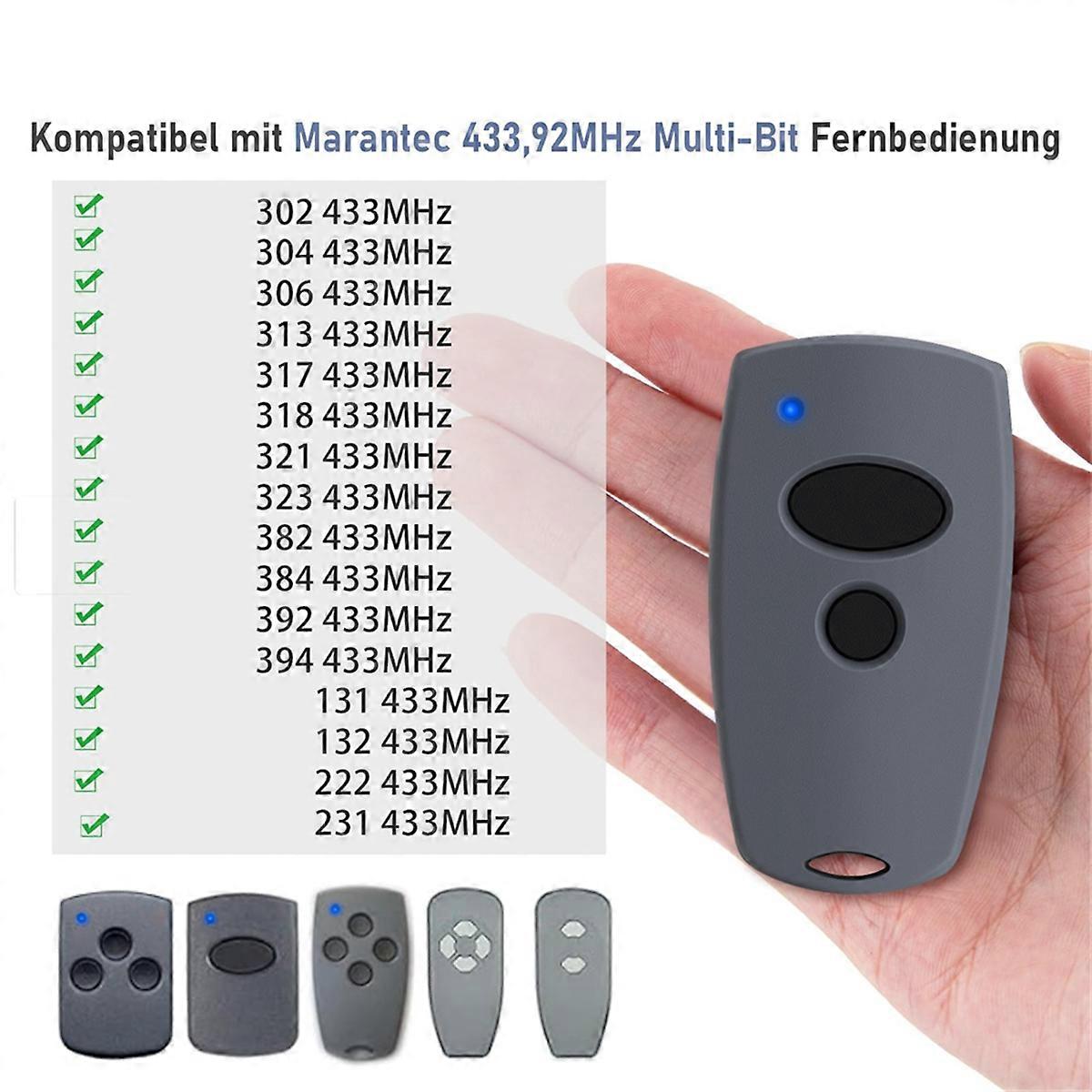 2 Pcs Garage Remote Control for Marantec Digital 302, 304, 382, 394, 392, 313,433.92MHz Multi ...