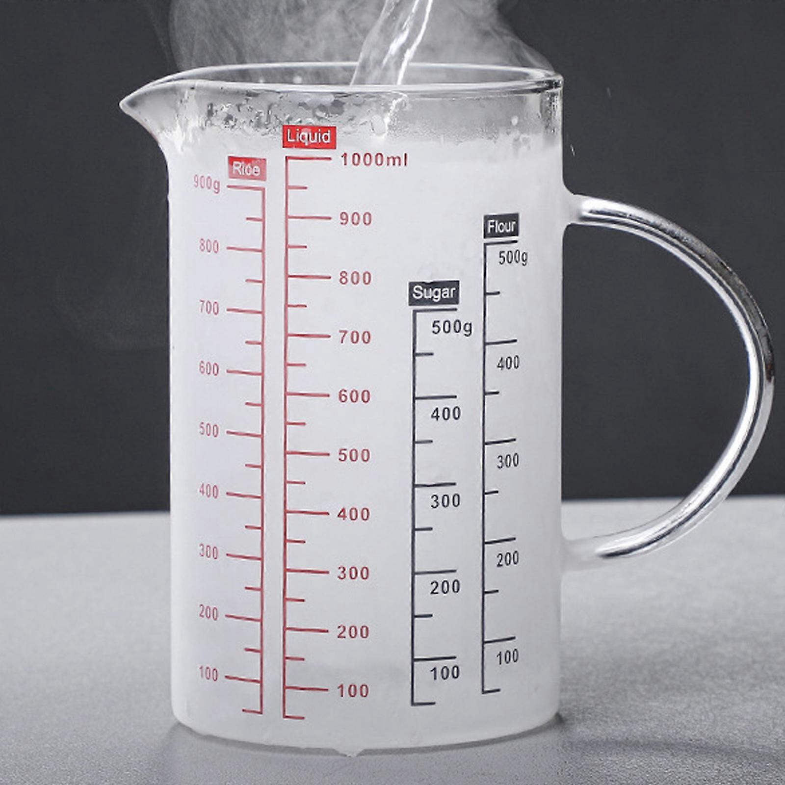 Glass measuring cup, 1 liter, with lid, scale for liters, milliliters ...
