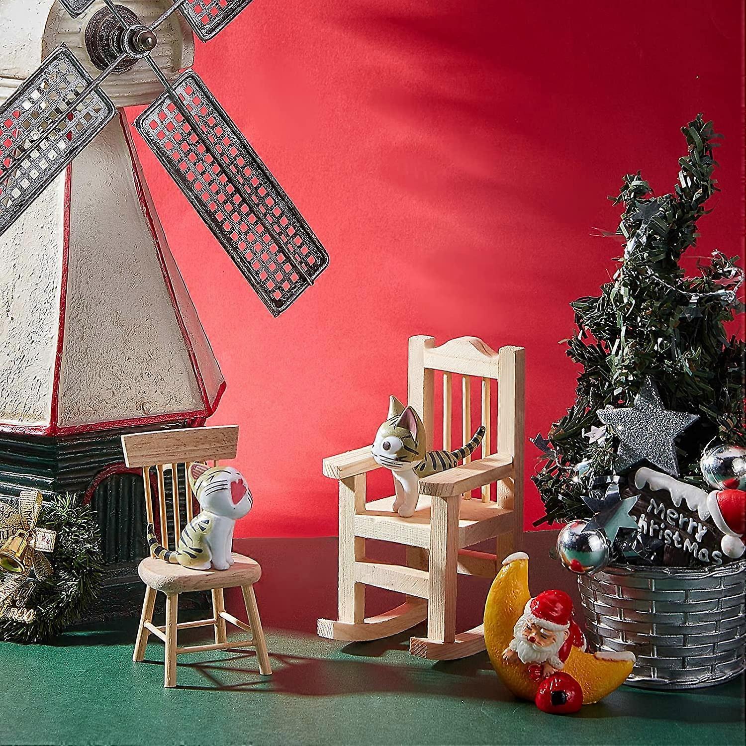 4pcs 1:12 Mini Rocking Chair Dollhouse Wooden Chairs Scale Miniature ...