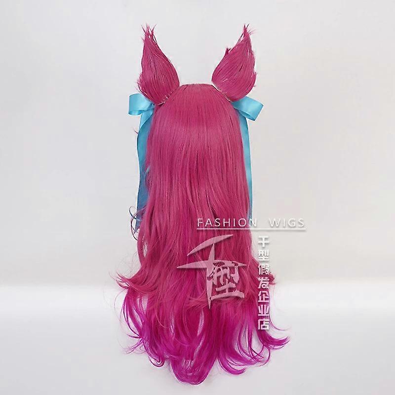 Game Lol Spirit Blossom Ahri Cosplay Wig With Ears Long Curly Wavy Heat ...