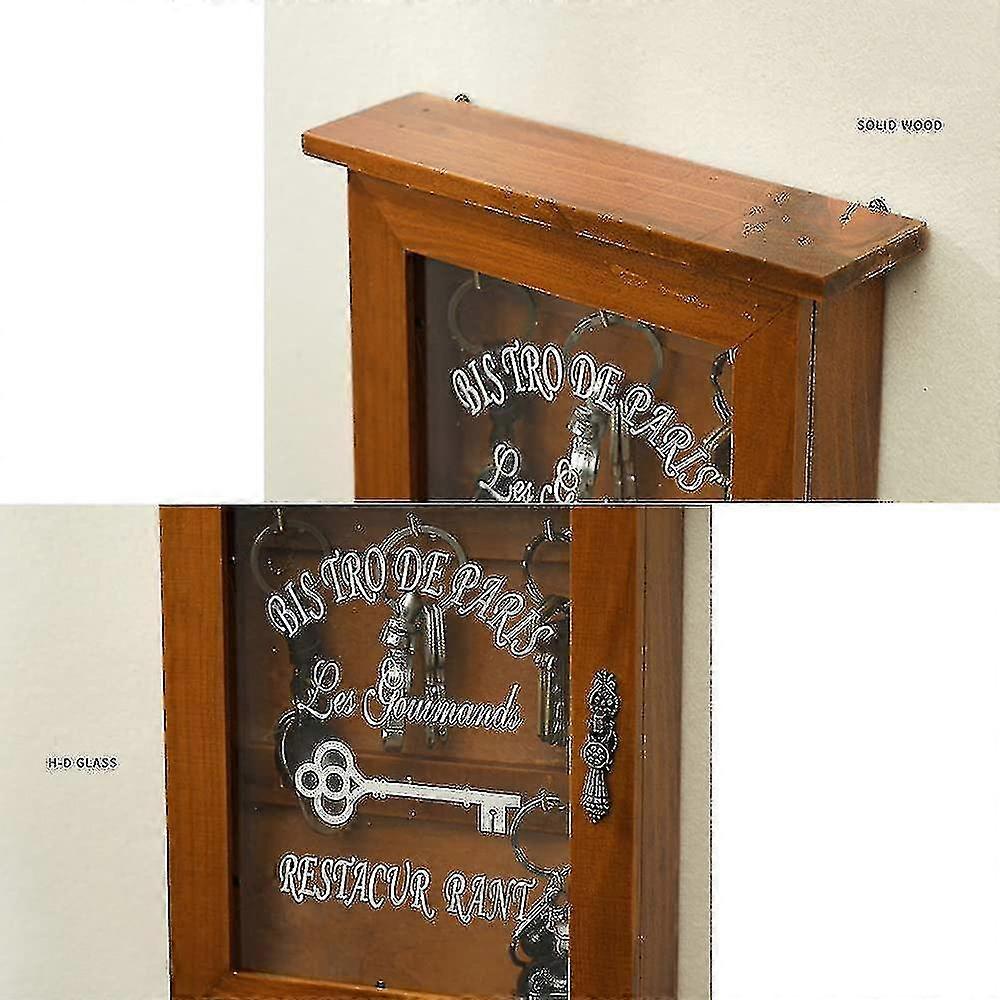 Wooden Key Box, Retro Wall Mounted Key Cabinet With Magnetic Door ...