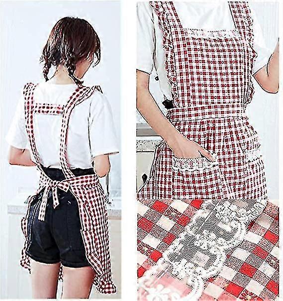 Apron Kitchen Baking Aprons Vintage Ladies Aprons Red Grid Frilly ...