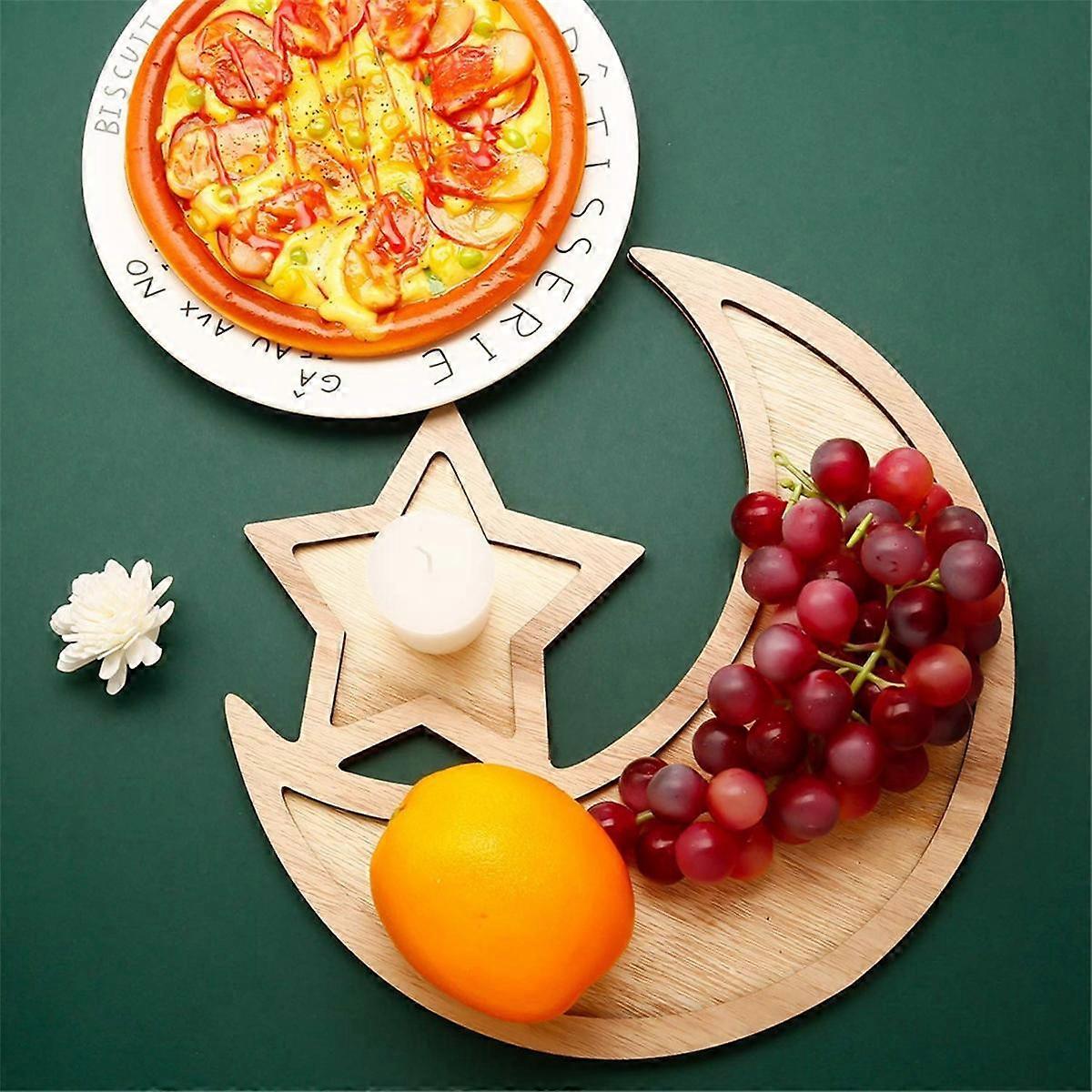 2 Sets Ramadan Wood Tray Moon Wooden Star Tableware Eid Mubarak Party ...