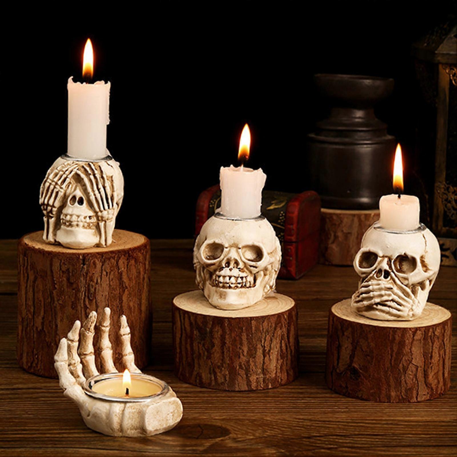 Spooky Skull Candle Holder Realistic Skeleton Bones Heat-resistant ...