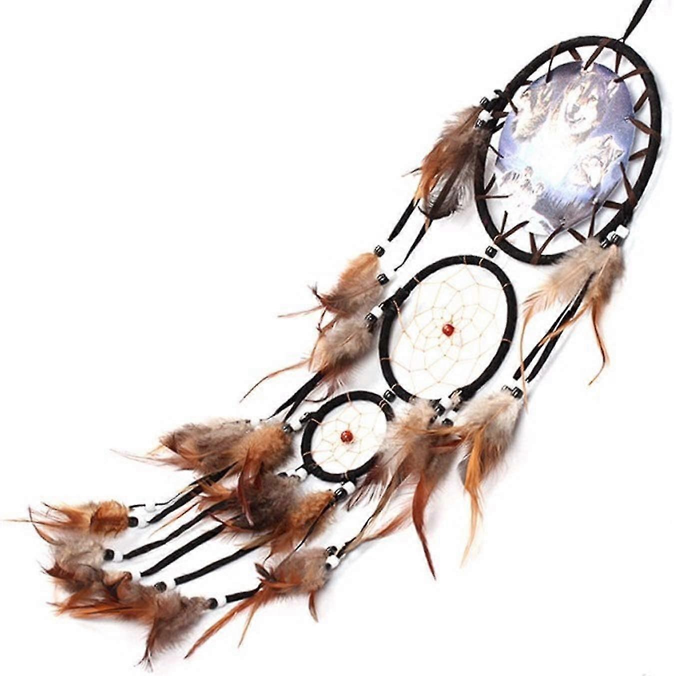 Large Protective Wolf Dreamcatcher With Feathers | Fruugo UK