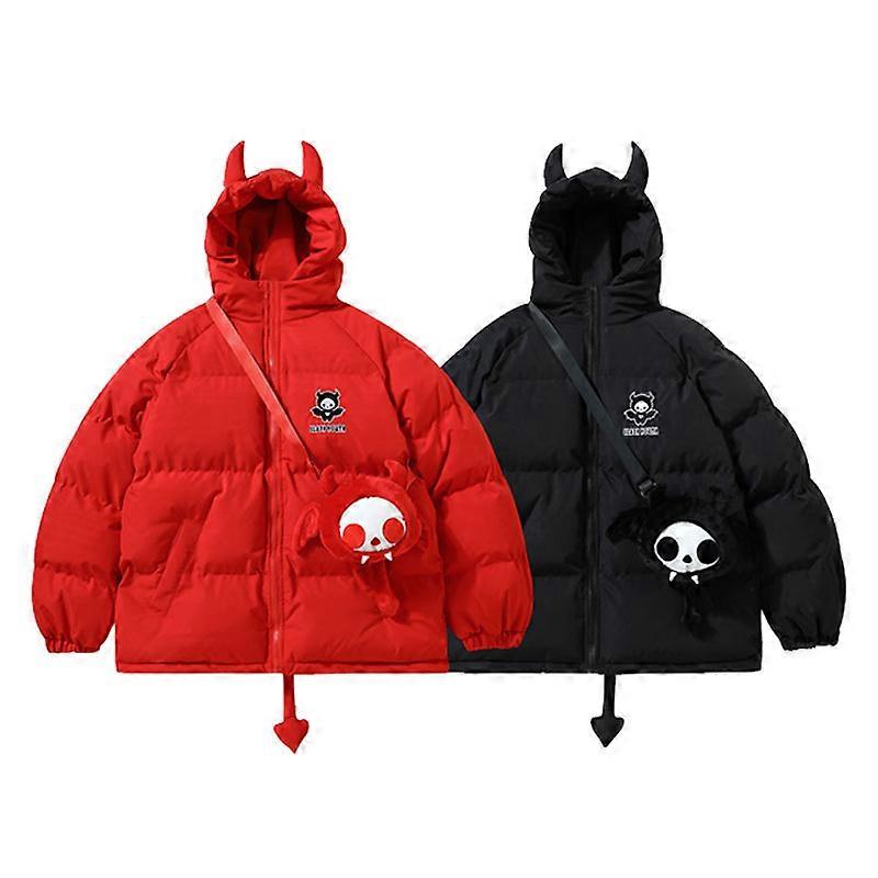 Hip Hop Parkas Men High Street Devil Horns Wing+Tail Hooded Padded ...