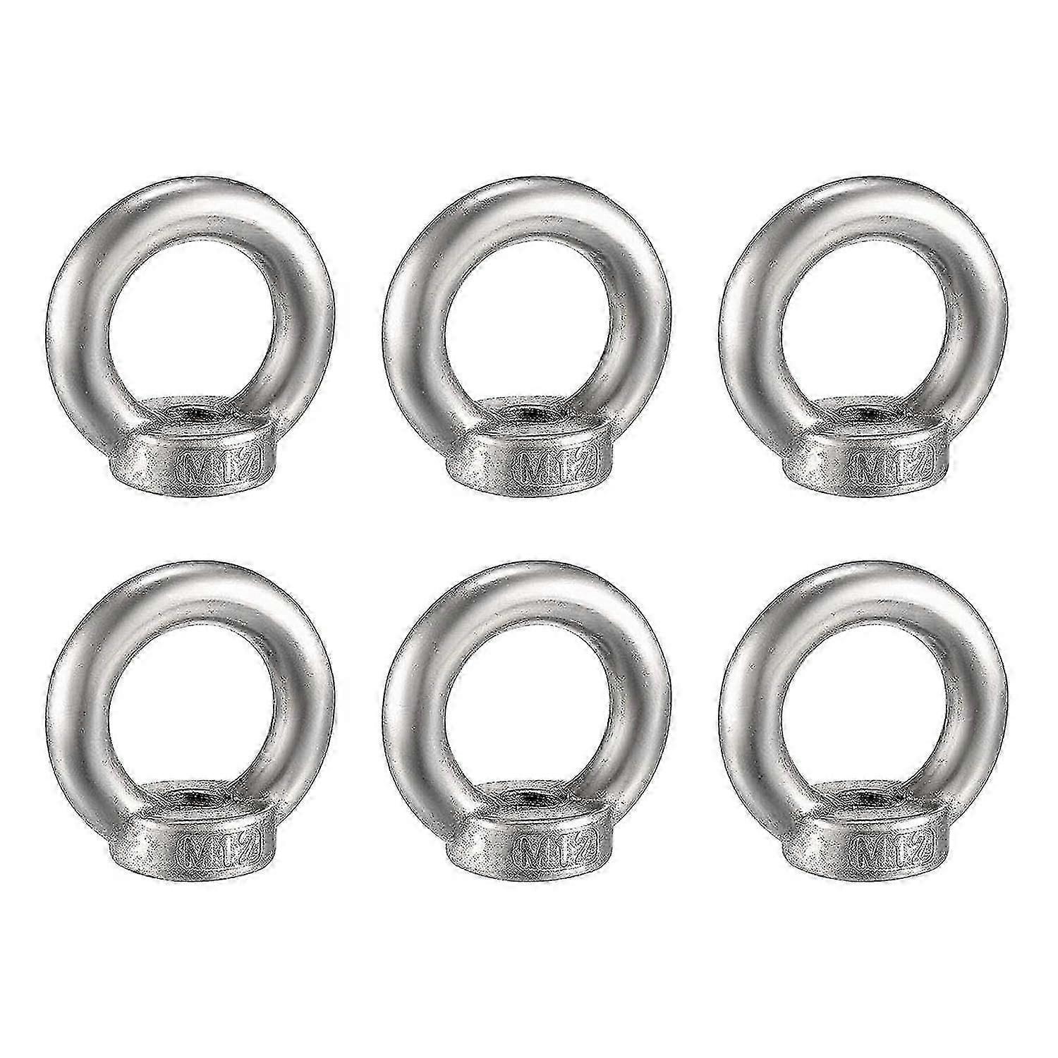 6 Pieces M12 Lifting Eye Nut Stainless Steel Ring Nut Metric Hardware ...
