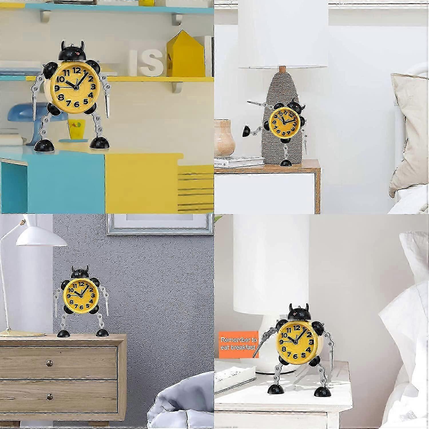 Robot Alarm Clock,ultra-quiet Non Ticking Analog Alarm Clock With Eye ...