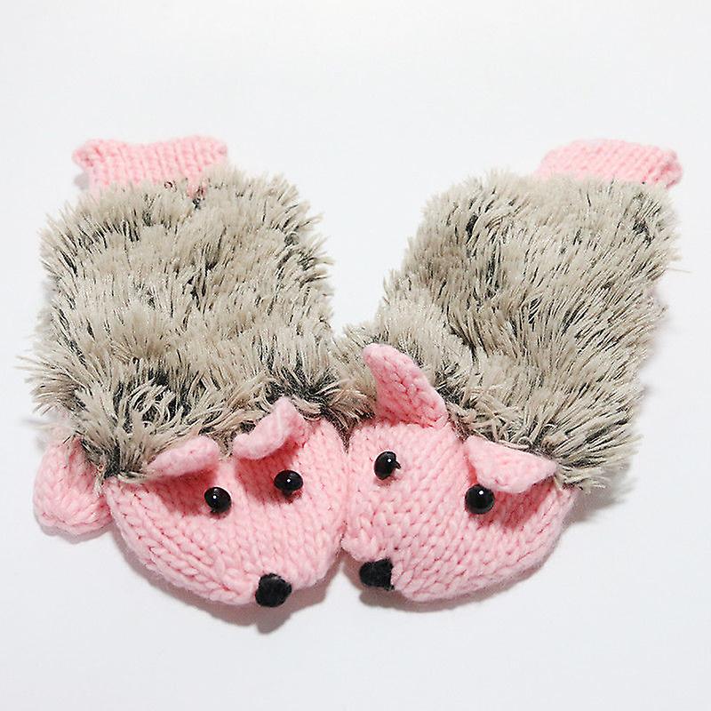 Women Knitted Hedgehog Gloves Winter Thermal Cute Cartoon Mittens ...