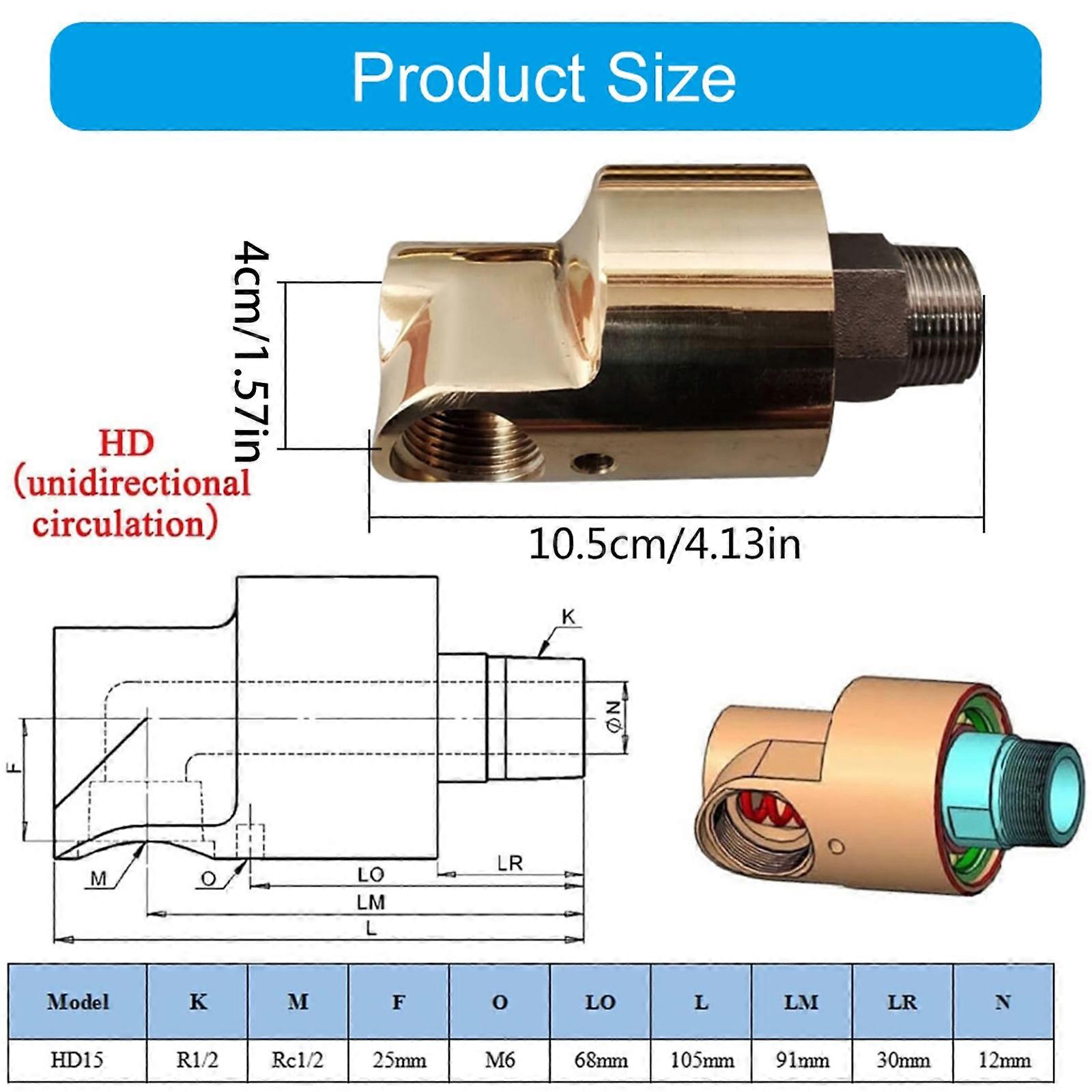 HD15 1/2inch Rotating Joint, 360 Rotary Joint Brass Rotation Union ...