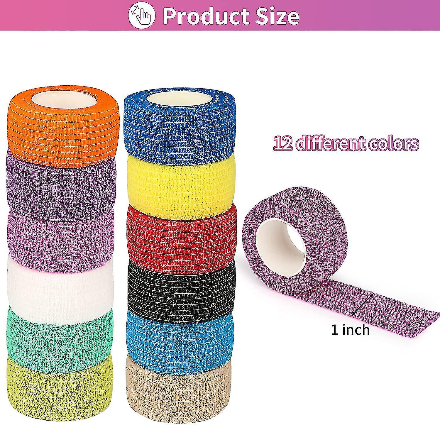 12pack 1" X 5 Yards Self Adhesive Bandage Wrap, Elastic Self Adherent ...