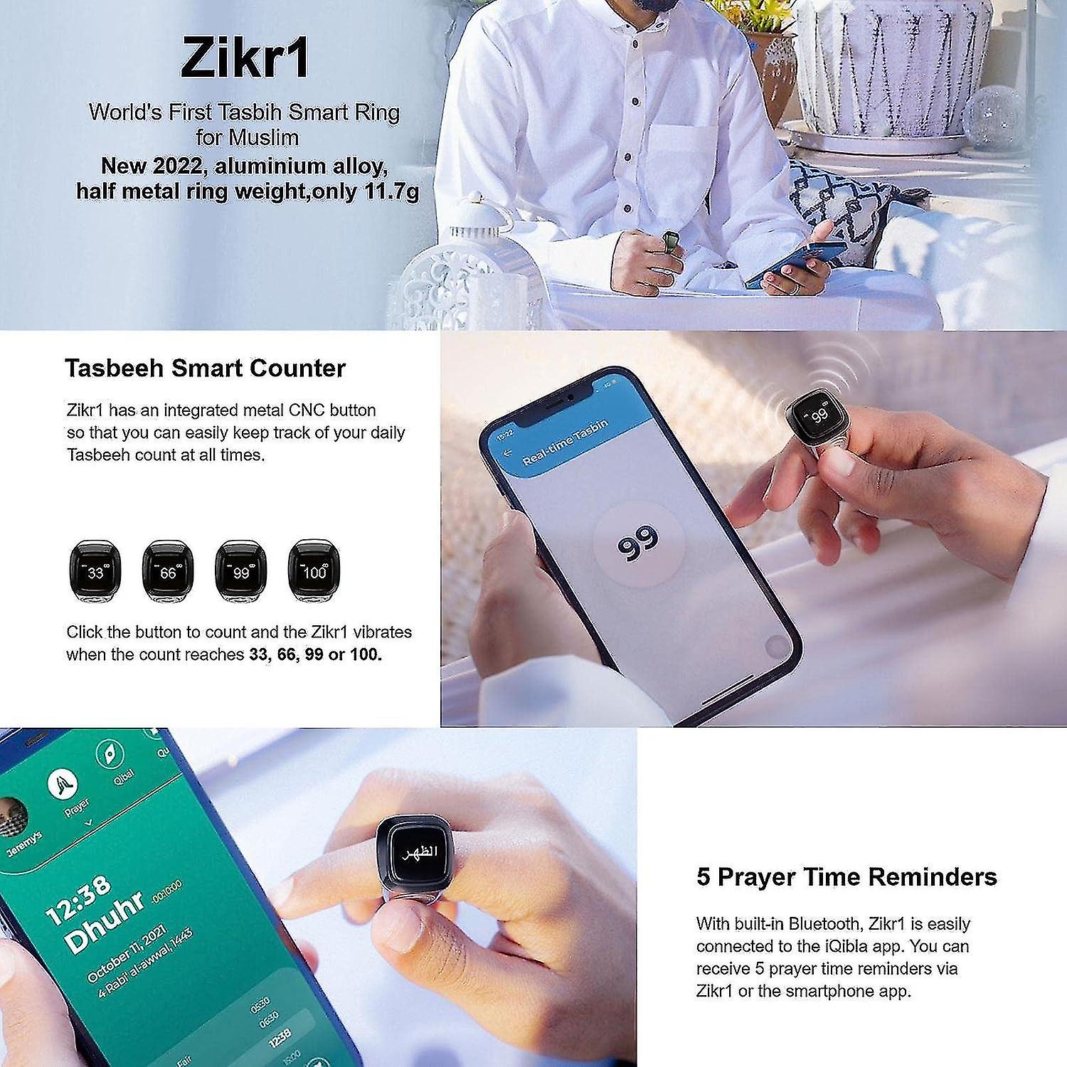 Counter Prayer Smart Rings, Zikr Counter Aluminium Ring Prayer Timing ...