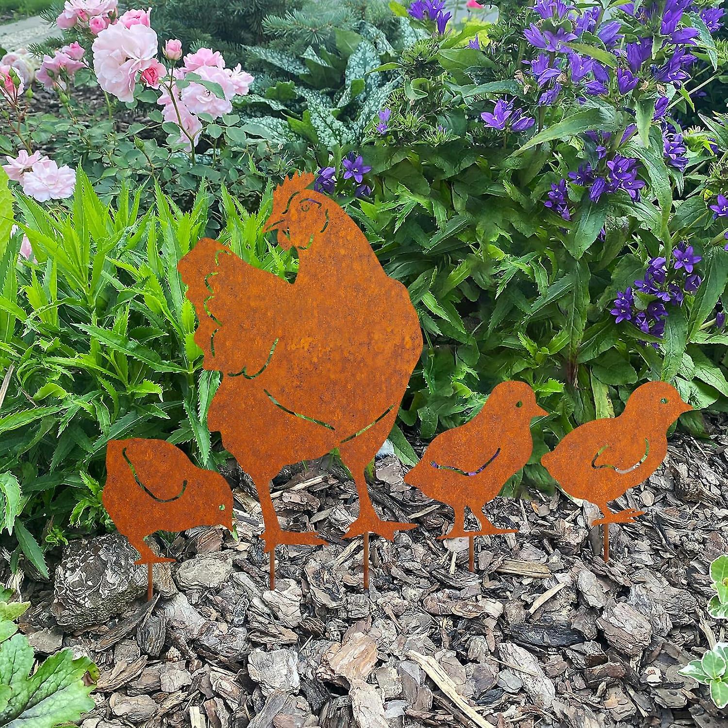 Rusty Chickens Garden Decoration, Natural Rust Patina, Garden ...