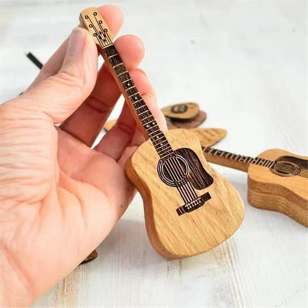 Wooden Acoustic Guitar Pick Box with Stand Portable Handcrafted Guitar ...