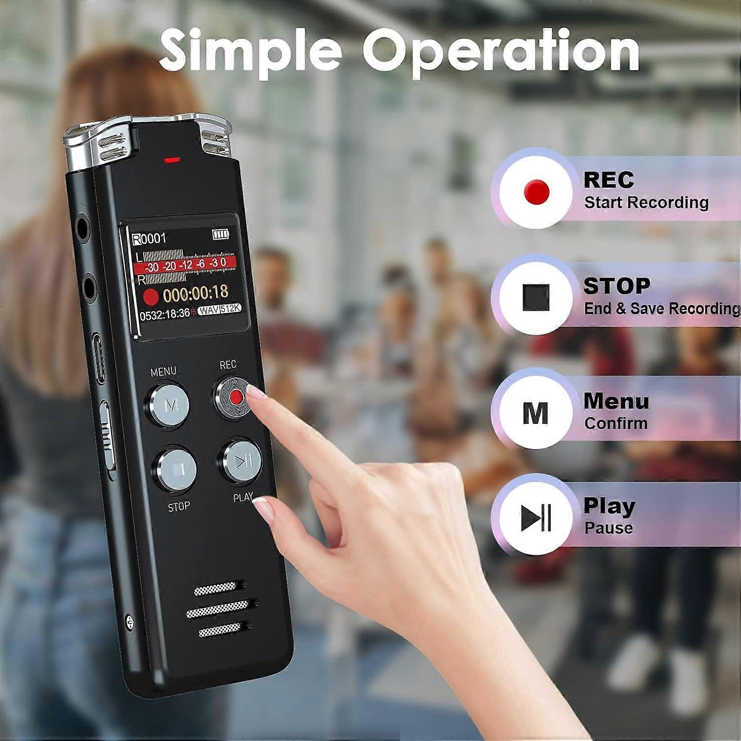 64GB Digital Voice Recorder with Voice Activated Recording and Playback - EVISTR L357 USB ...