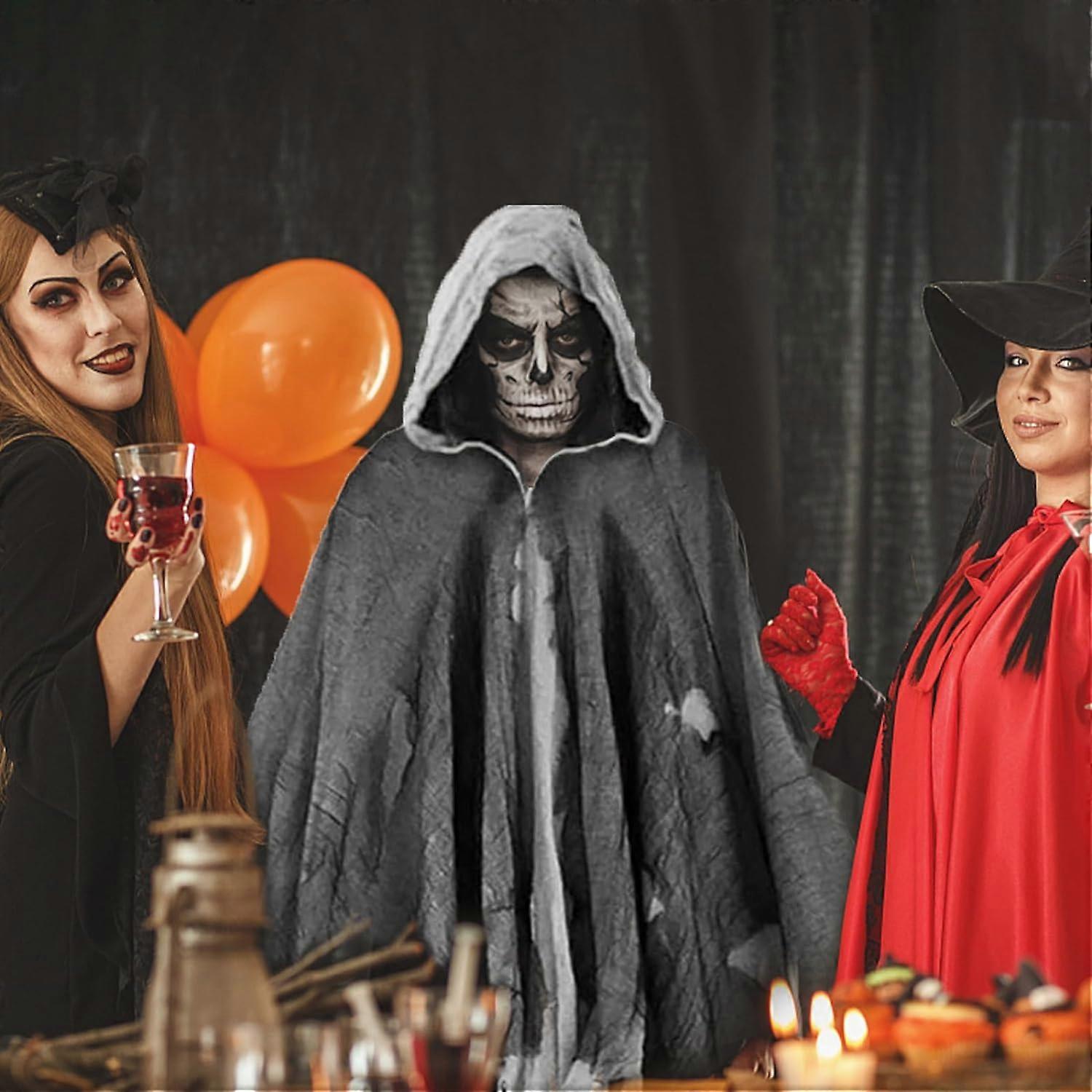 Grim Reaper Halloween Costume Adult Scary Adult Cloak Men Hooded Horror ...