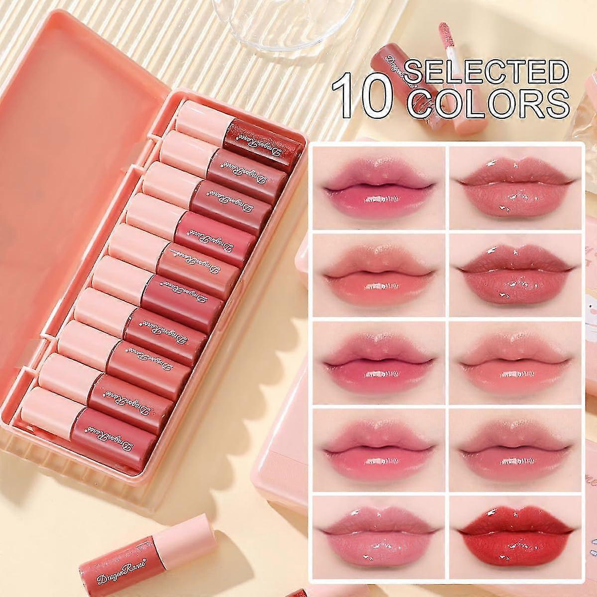 10 Colors Lip Tint Stain Set, Mini Liquid Lipstick, Korean Lip Gloss ...
