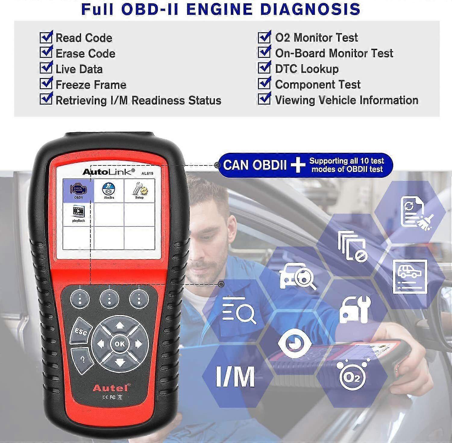 Autel Autolink Al619 Obd2 Abs Srs Airbag Auto Diagnostic Tool Obdii ...