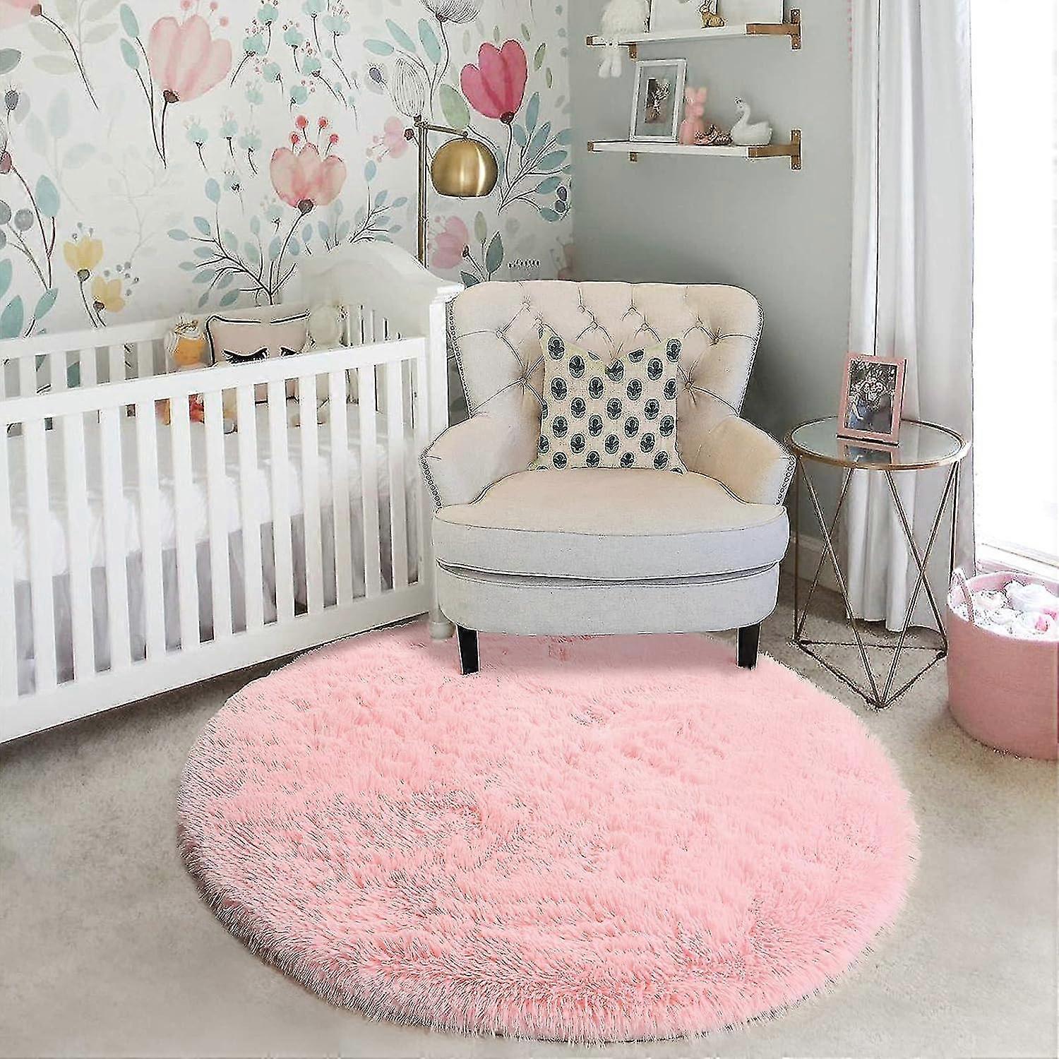4x4 Feet Pink Blush Round Rug For Bedroom,fluffy Circle Rug 4'x4' For ...