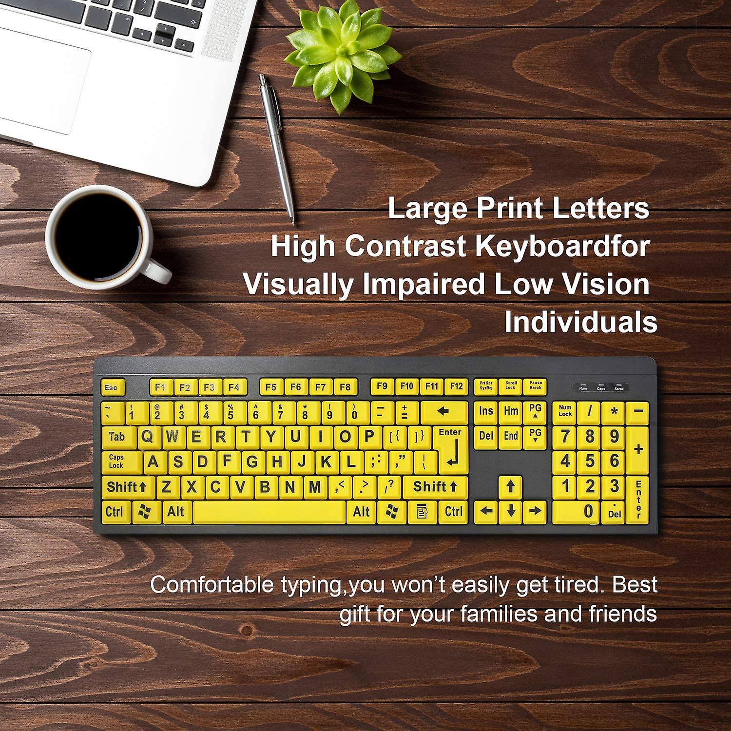 Large Print Computer Keyboard, Wired Usb High Contrast Keyboard With ...