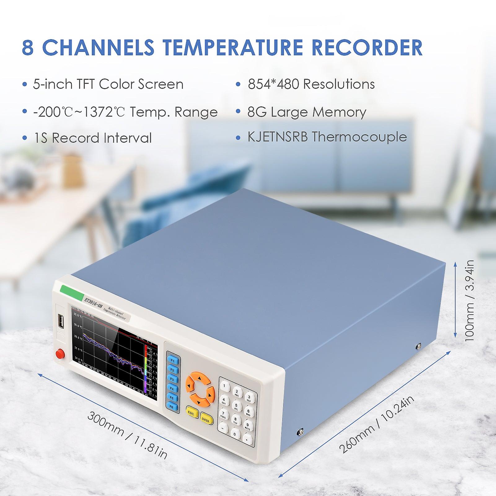8 Channels temperature recorder 5-inch colorbar and curve chart industrial temperature data ...