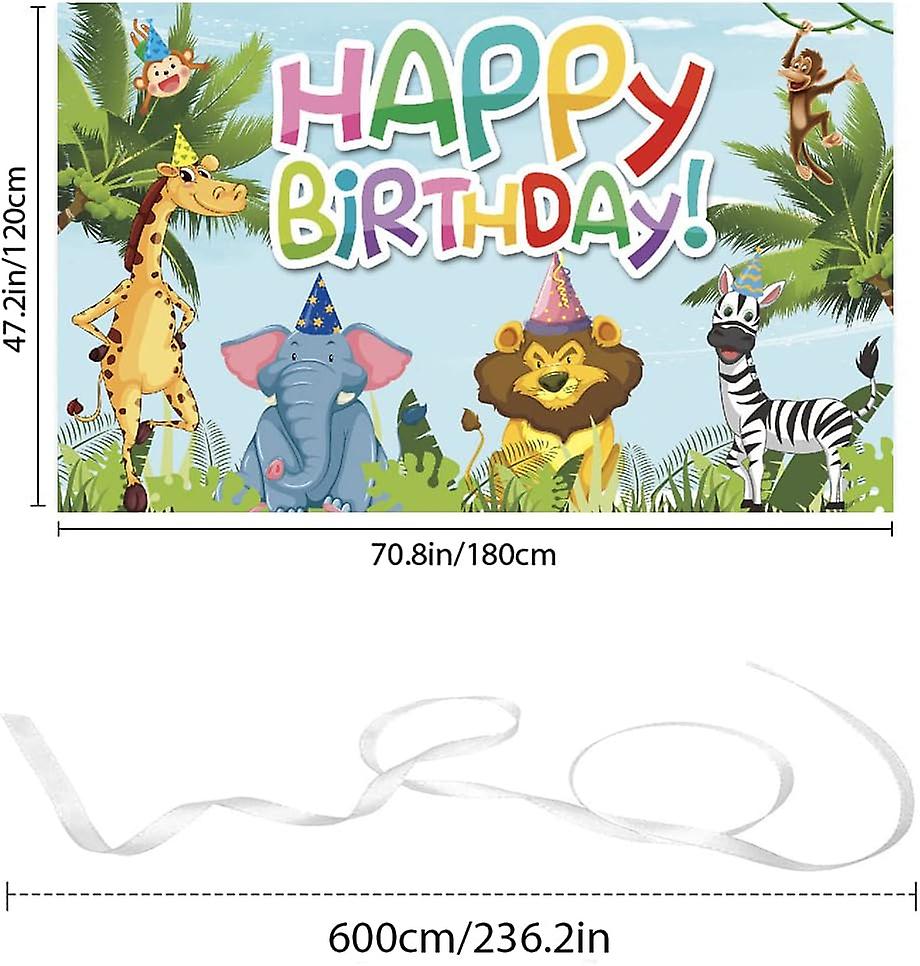 Cartoon Jungle Animal Birthday Banner Happy Birthday Theme Party ...