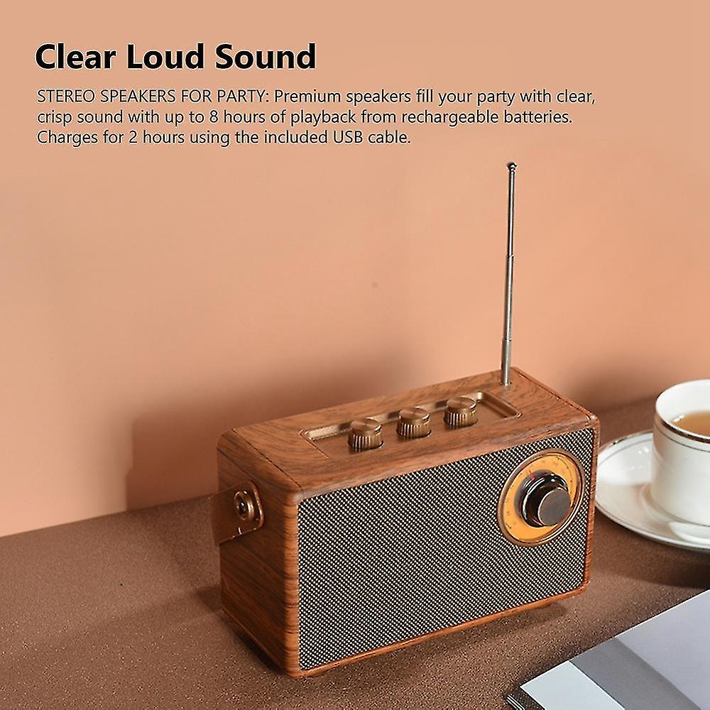 Retro Fm Radio Portable Wooden Bluetooth Radio Bass Speaker Handsfree ...