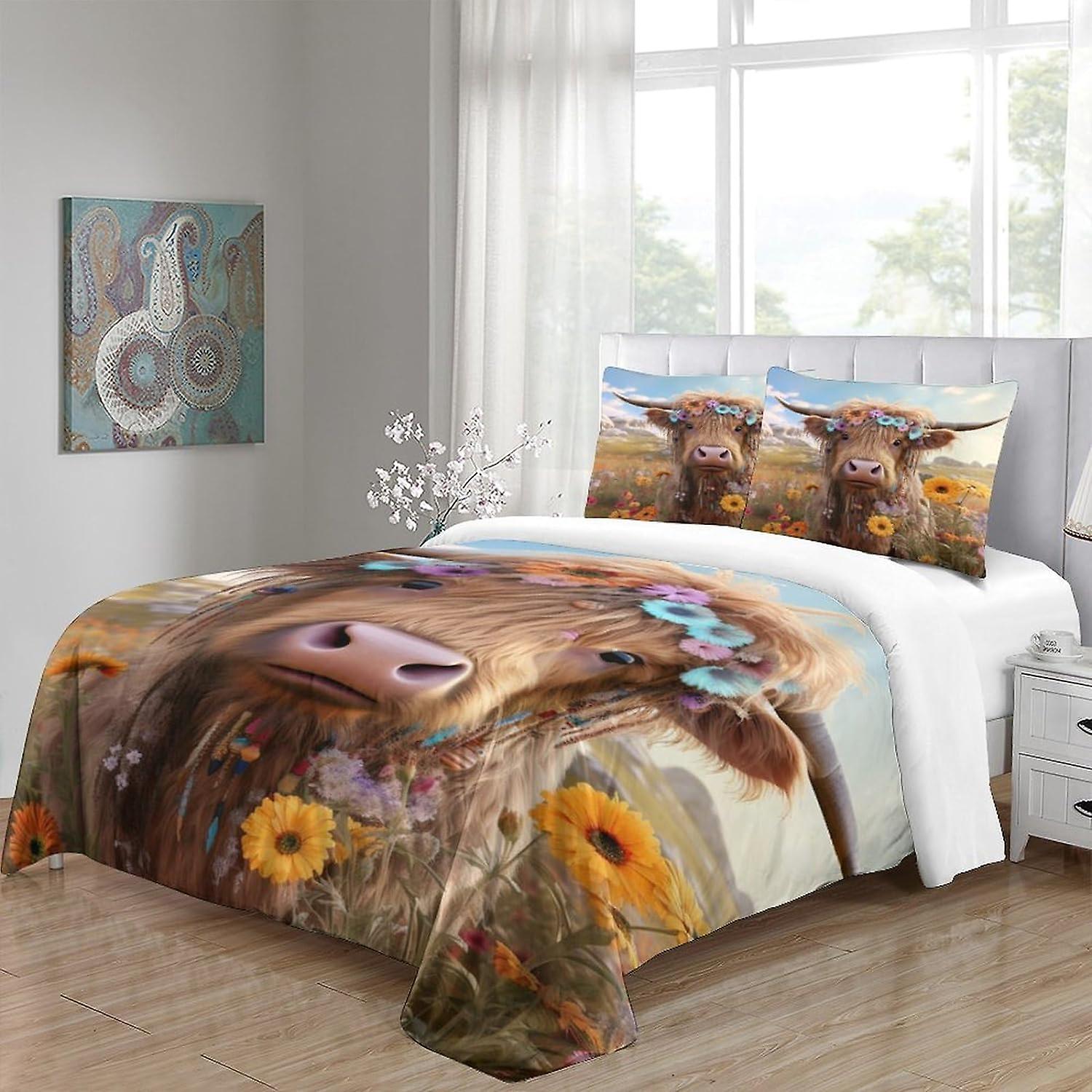 EKENOZ Highland Cow Duvet Cover Set 3 Piece SetEasy Care And Super Soft ...