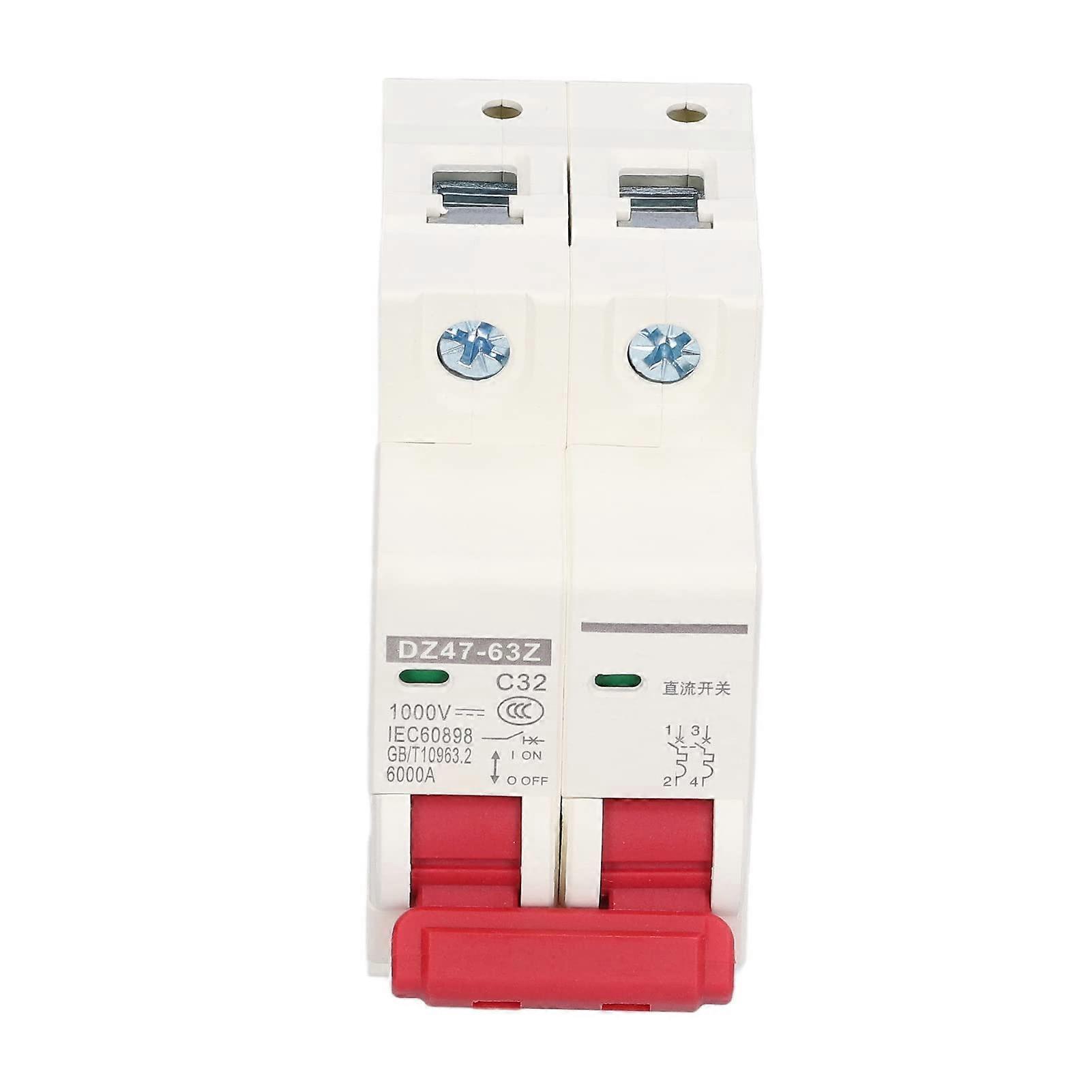 DC Miniature Circuit Breaker, 2P Circuit Breaker Low Voltage DIN Rail Mount 32A DC 1000V, DC ...