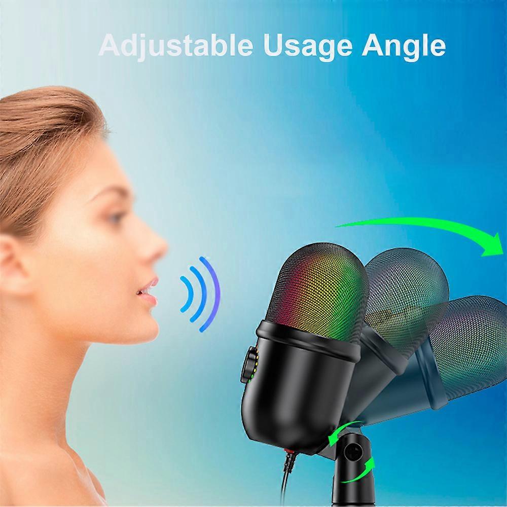 RGB Condenser Microphone Cardioid USB Mic with Colorful Lighting Effect ...